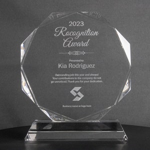 Ravanox Personalized Clear Crystal Octagon Award, Custom Engraved Glass Award for Employee ...