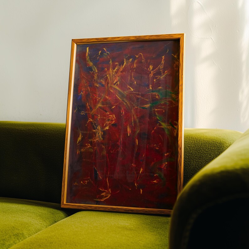Fire Within Us – Dark Red Abstract Wall Art Print, Fine Art Poster ...