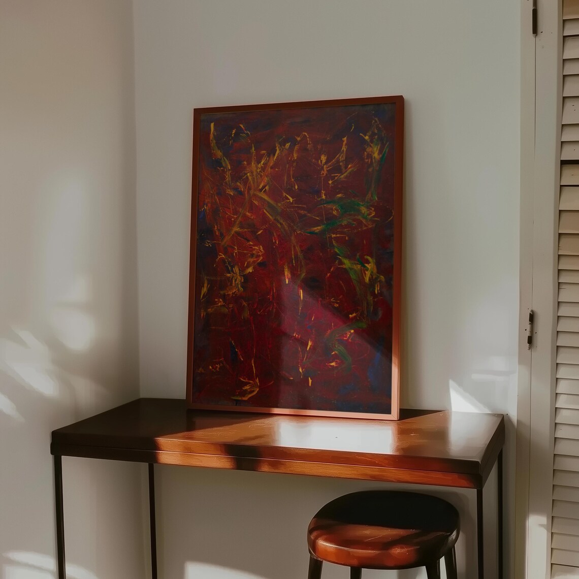 Fire Within Us – Dark Red Abstract Wall Art Print, Fine Art Poster ...