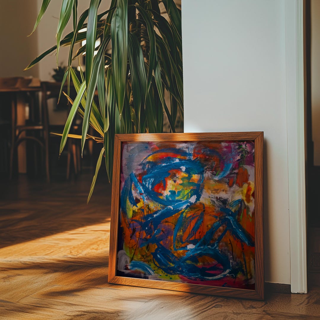 Whirlpool Abstract Poster, Blue Orange Expressionist Wall Art (unframed ...