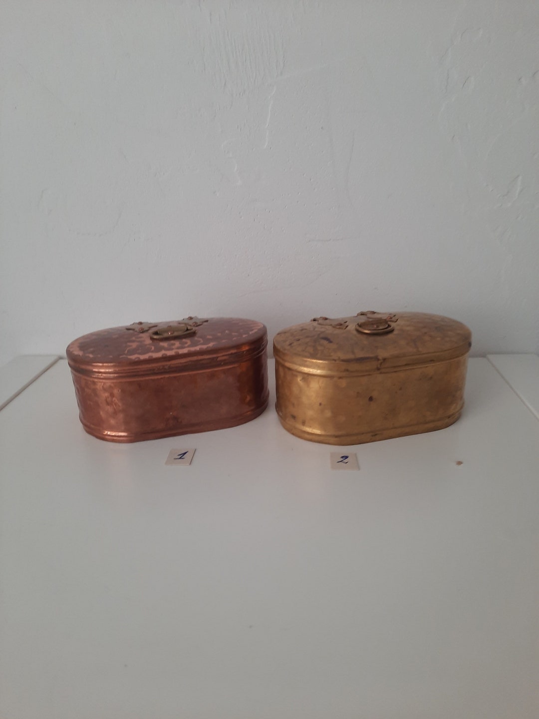 ONE Vintage Hammered Copper Jewelry Box With Hinged Lid / Brass Copper ...