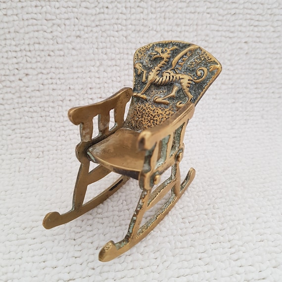 Vintage Brass Rocking Chair Figurine With With Dragon Ornament | Etsy