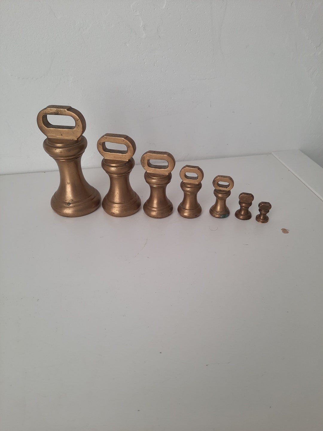 Vintage Set of 7 Brass Imperial Bell Weights From 1 Lb to 0.25 Oz ...