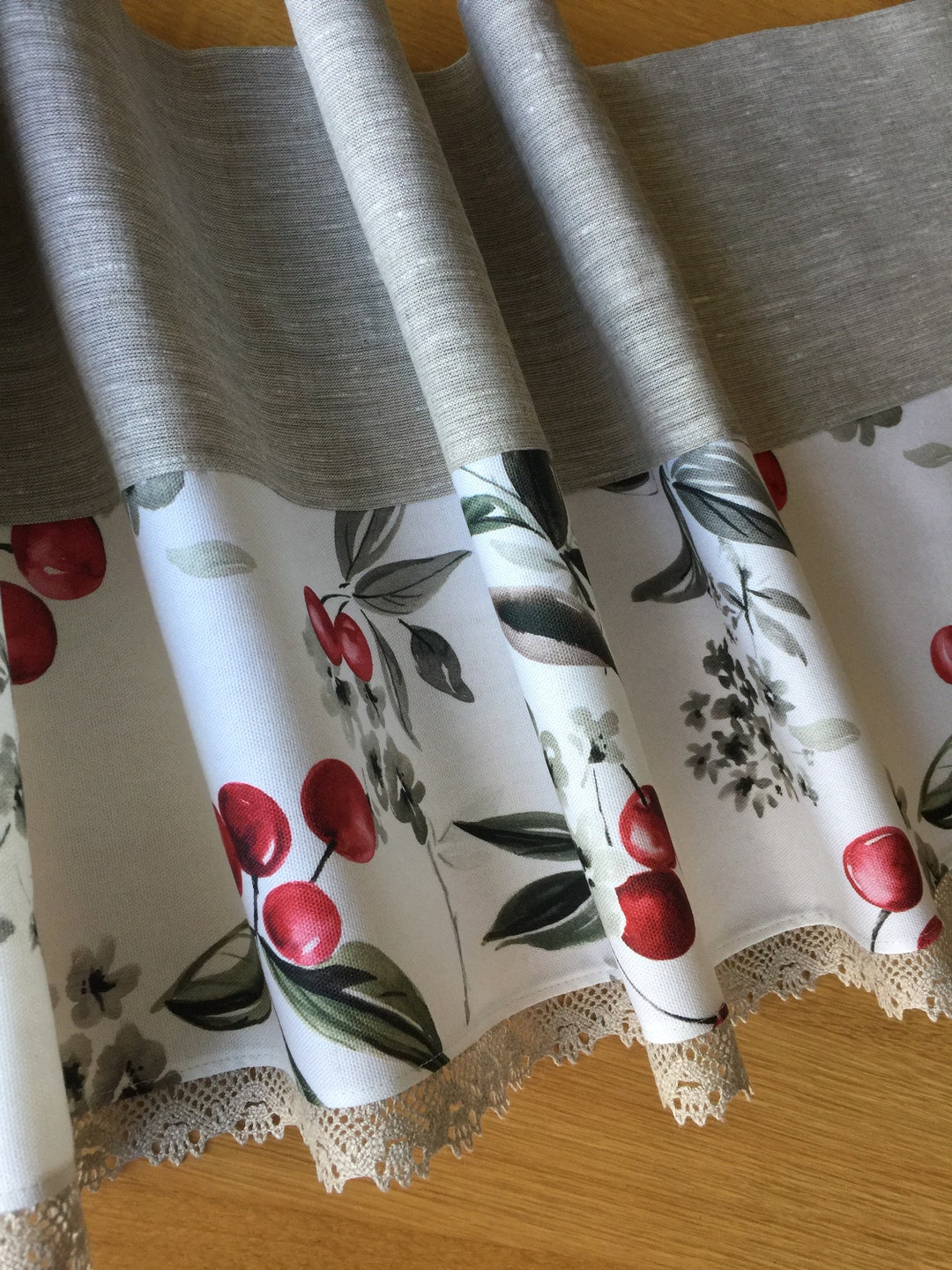 Linen Cafe Curtains Kitchen Valance Cherry Curtain Panels Rod Pocket ...