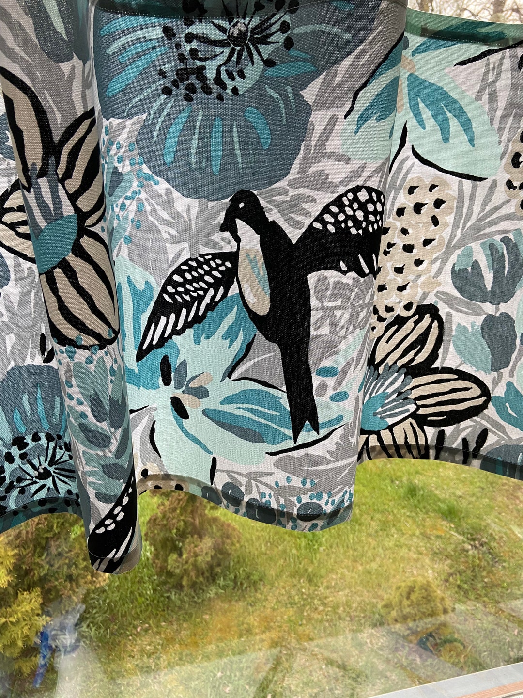 Cotton Window Valance Kitchen Valance Blue Flowers and Bird Pattern on ...