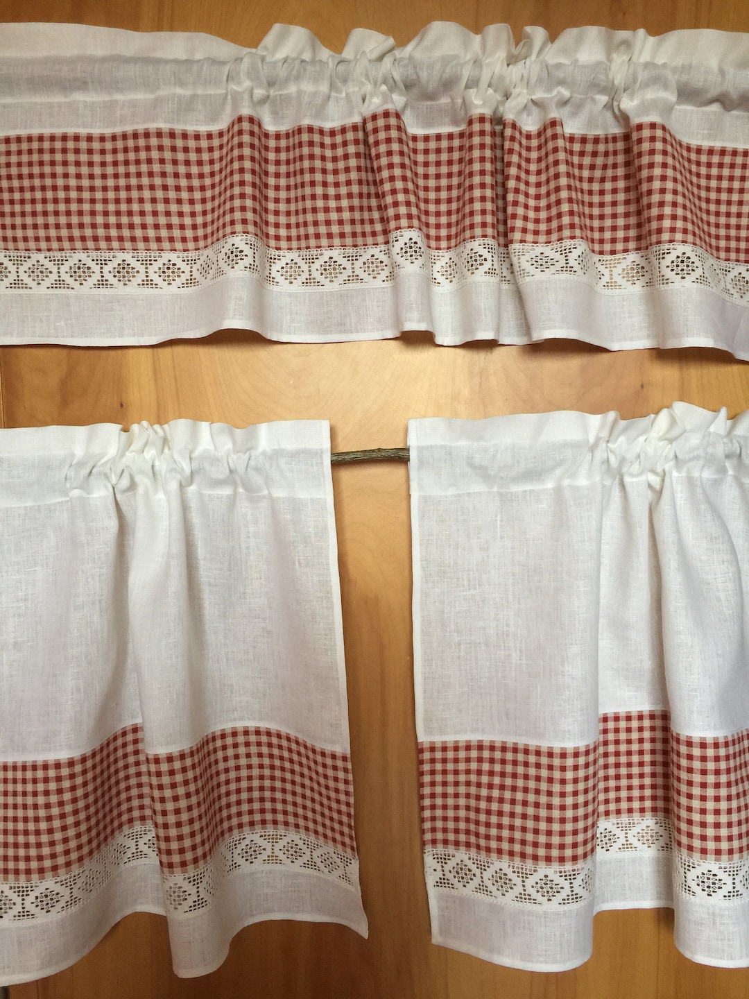 Linen Kitchen Curtains Set 3 Kitchen Valance Cafe Curtains Panels White ...