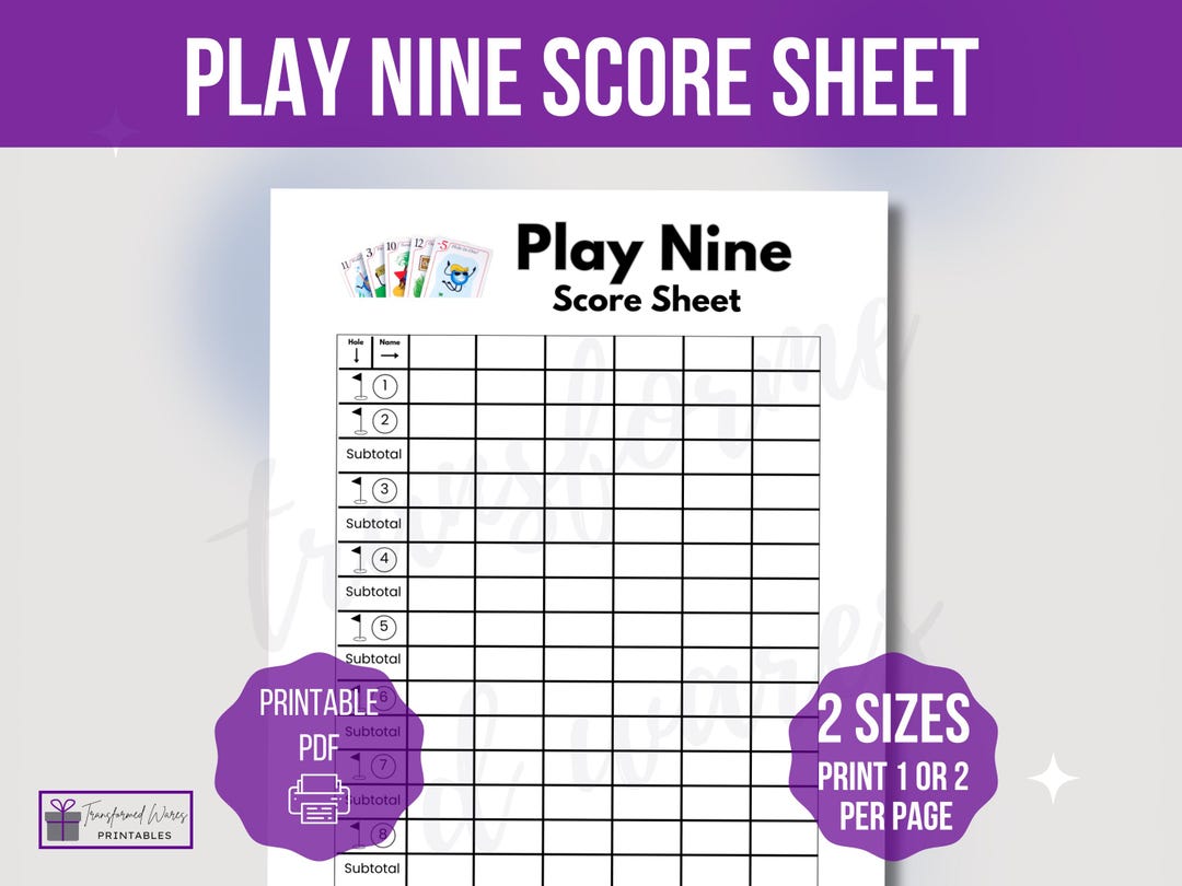 Play Nine Score Sheet Template, Printable Play Nine Score Sheet, Play ...
