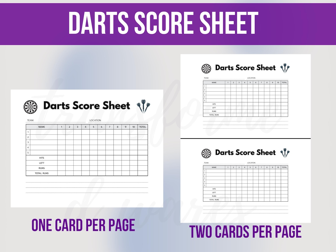 Darts Score Sheet Printable Template, Printable Darts Score Sheet ...