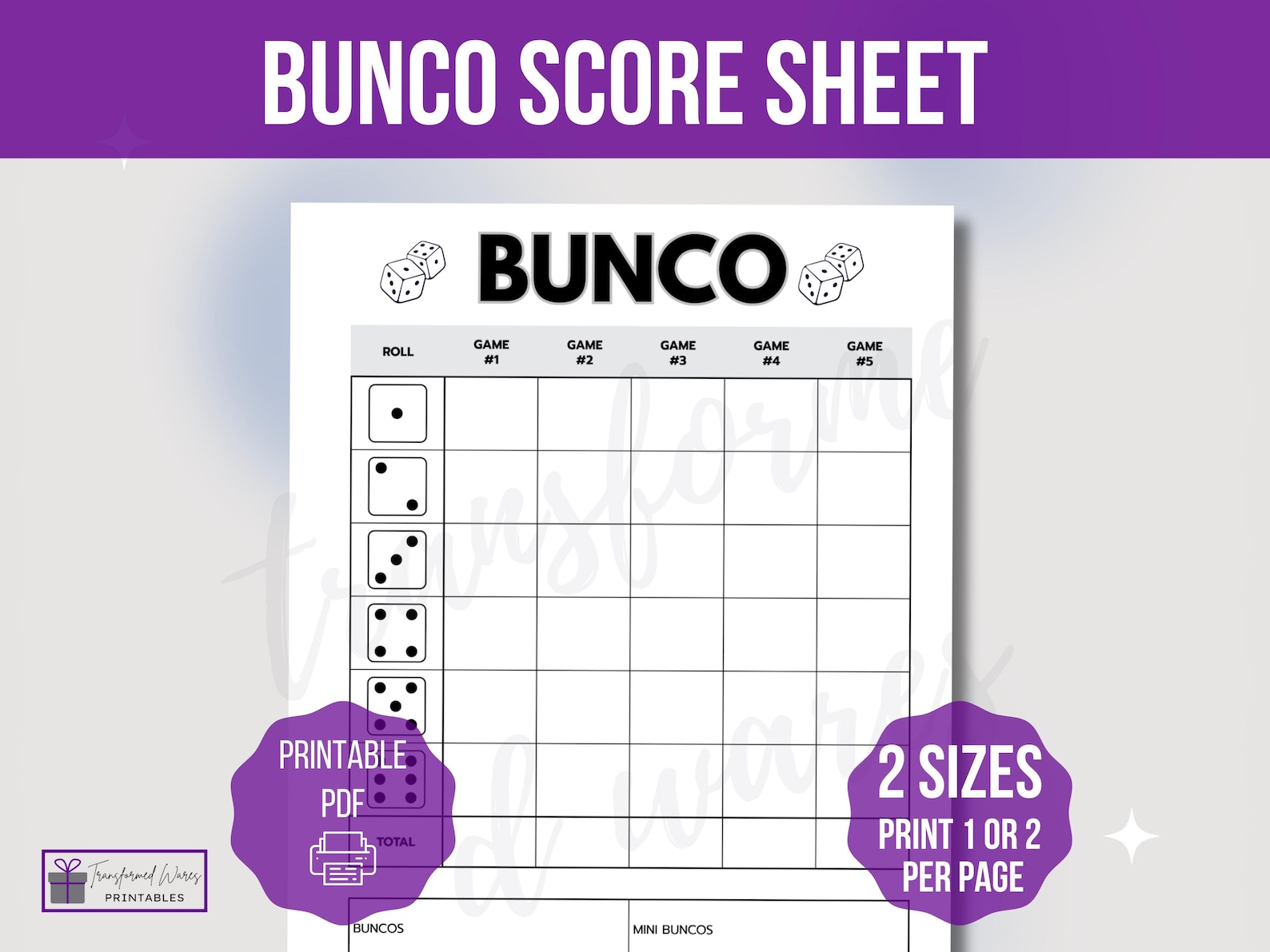 Bunco Score Sheet Template, Printable Bunco Score Sheet, Bunco Game ...