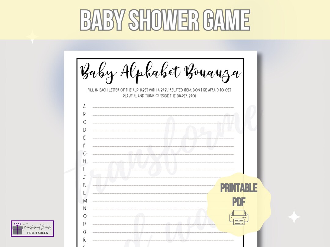 Baby Shower Games | Baby Alphabet Fill in Game | Baby Shower Printable ...
