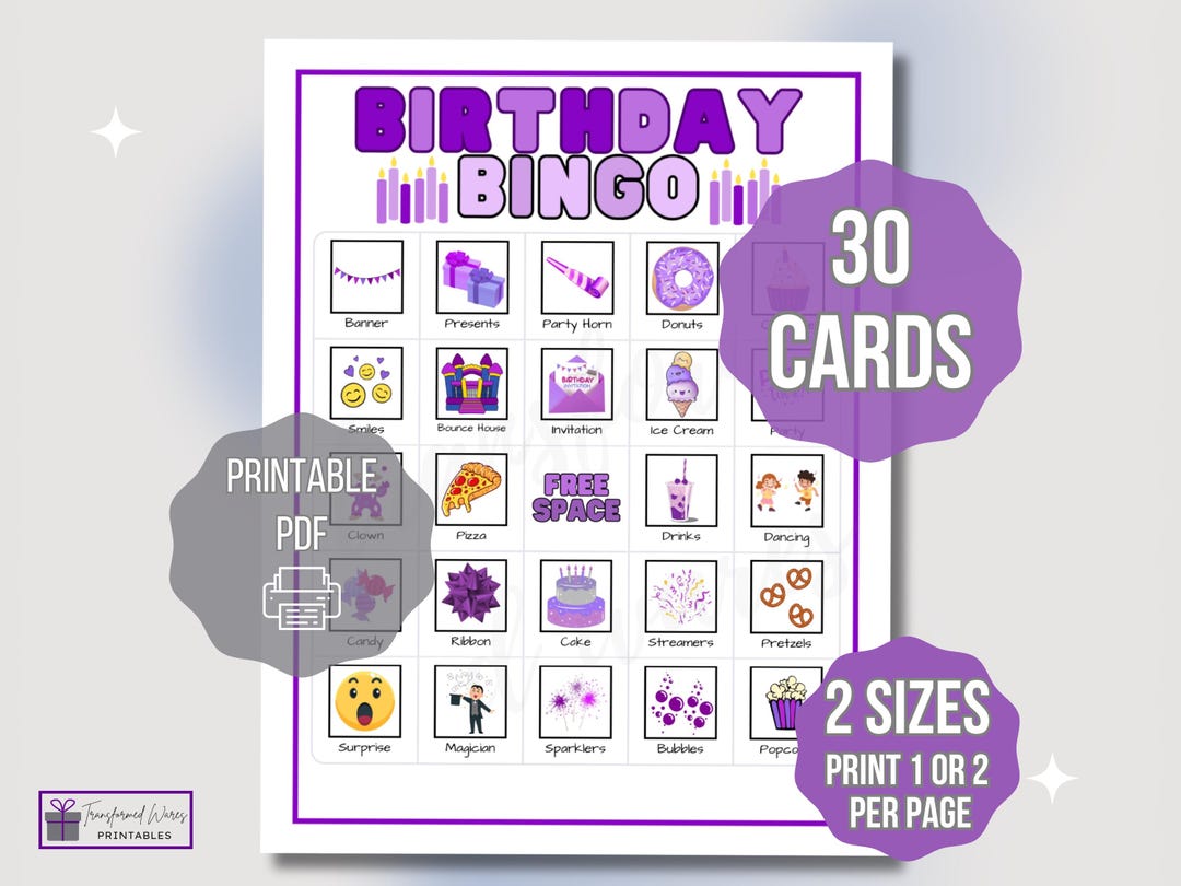 Birthday Bingo, 30 Birthday Bingo Cards, Birthday Party Game, Happy ...