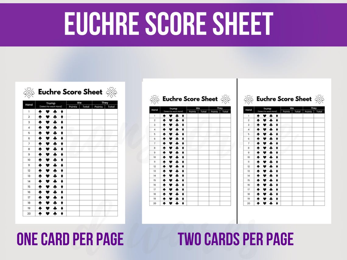 Euchre Score Sheet Template, Printable Euchre Score Sheet, Euchre Card ...