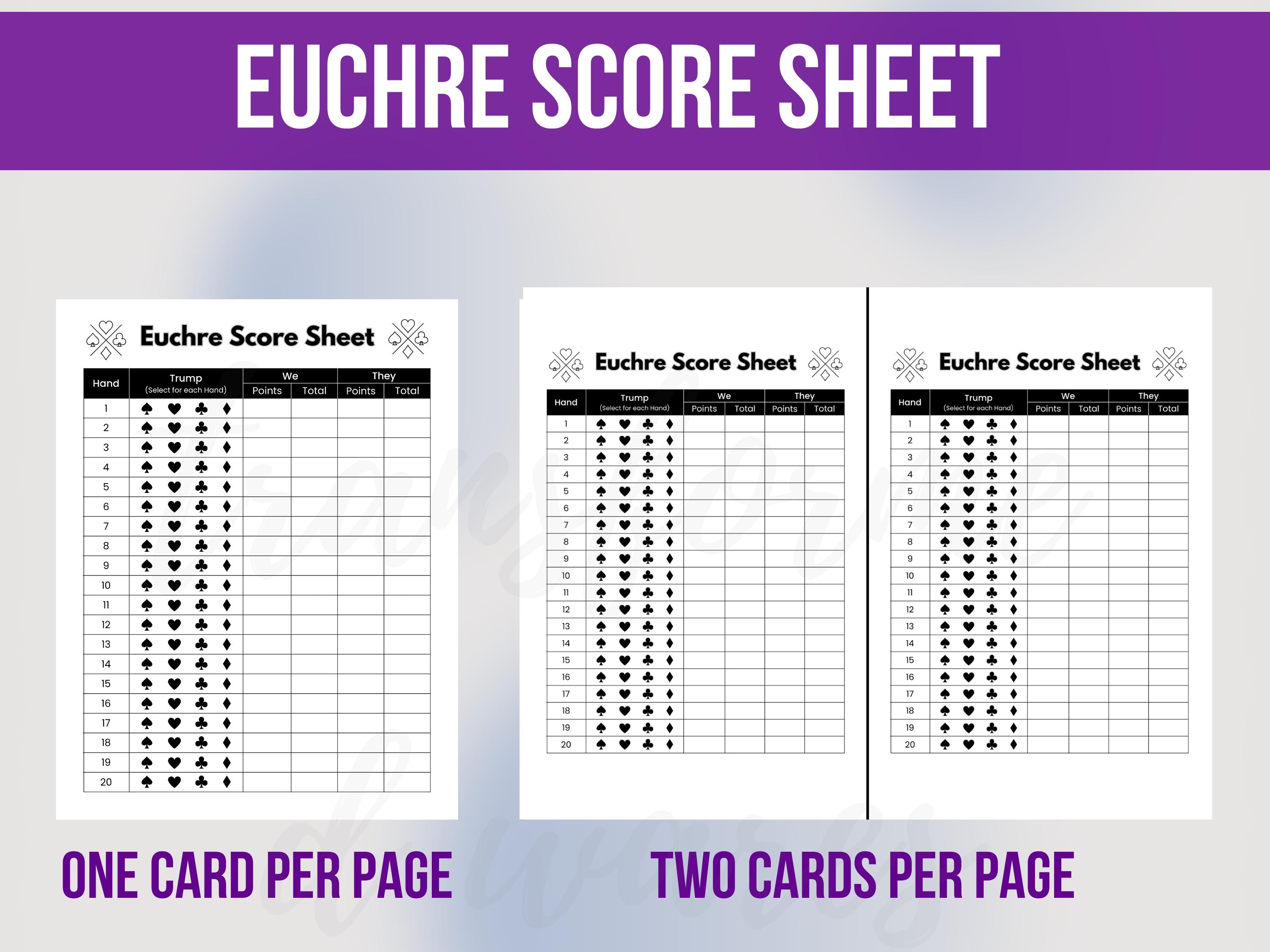 Euchre Score Sheet Template, Printable Euchre Score Sheet, Euchre Card ...