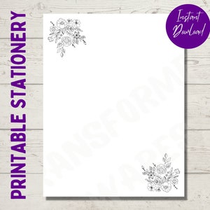 Black and White Floral Printable Stationary Printable Writing Paper ...