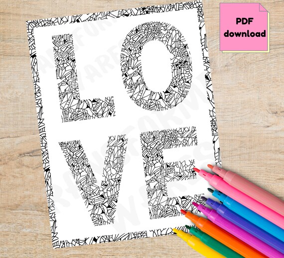 Love Coloring Page Coloring Sheet Printable Instant | Etsy