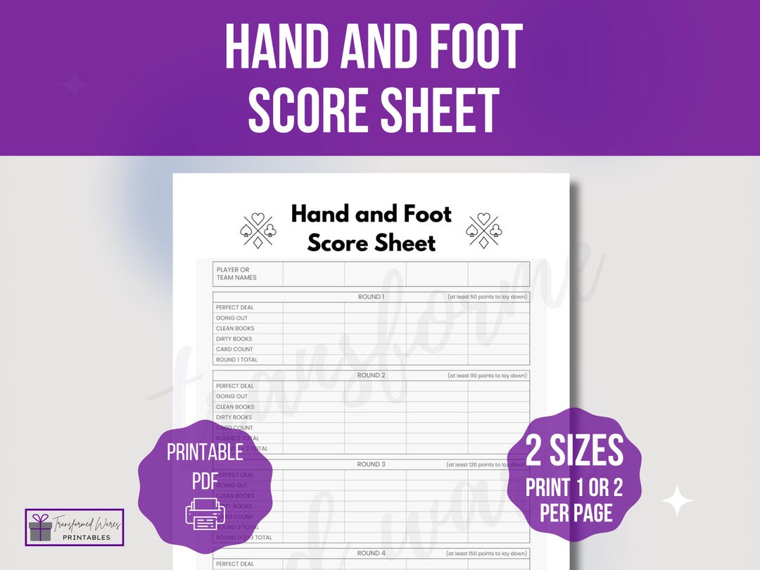 Hand and Foot Score Sheet Template, Printable Hand and Foot Score Sheet ...