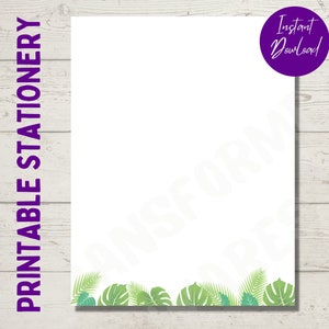 Printable Tropical Leaves Stationery Greenery Letter Writing Paper ...