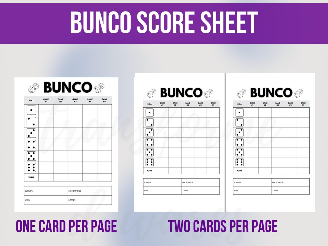 Bunco Score Sheet Template, Printable Bunco Score Sheet, Bunco Game ...