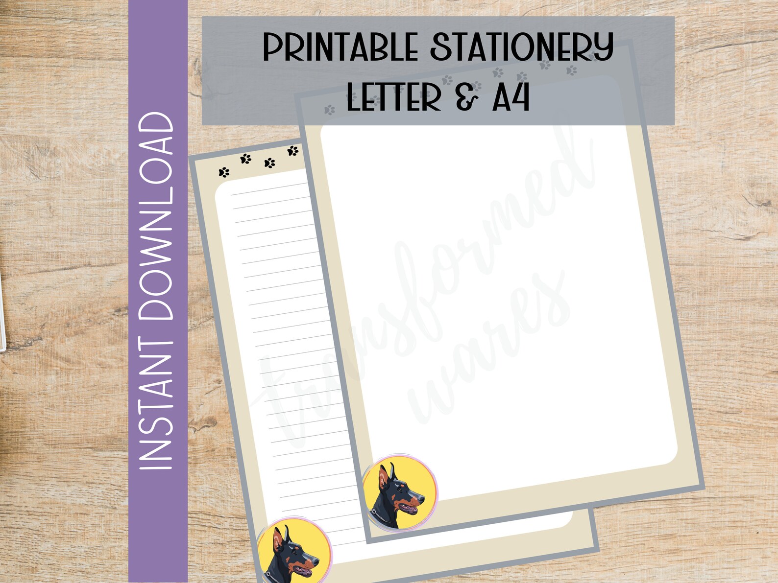 Doberman Printable Stationery | Dog Writing Paper | Notepaper | Instant ...