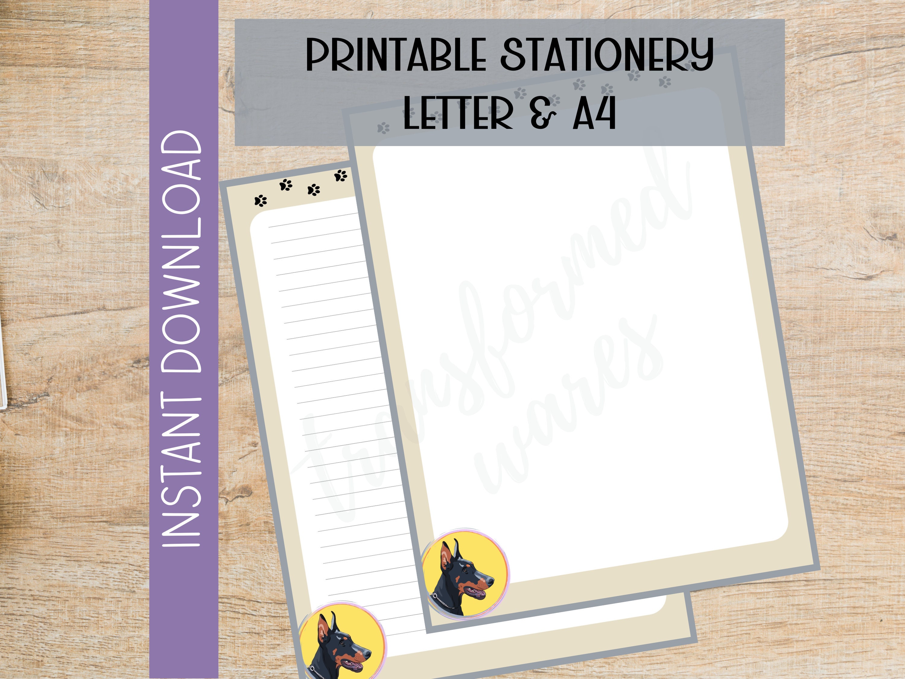 Doberman Printable Stationery | Dog Writing Paper | Notepaper | Instant ...