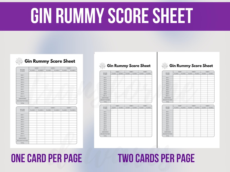 Gin Rummy Score Sheet Template, Printable Gin Rummy Score Sheet, Gin ...