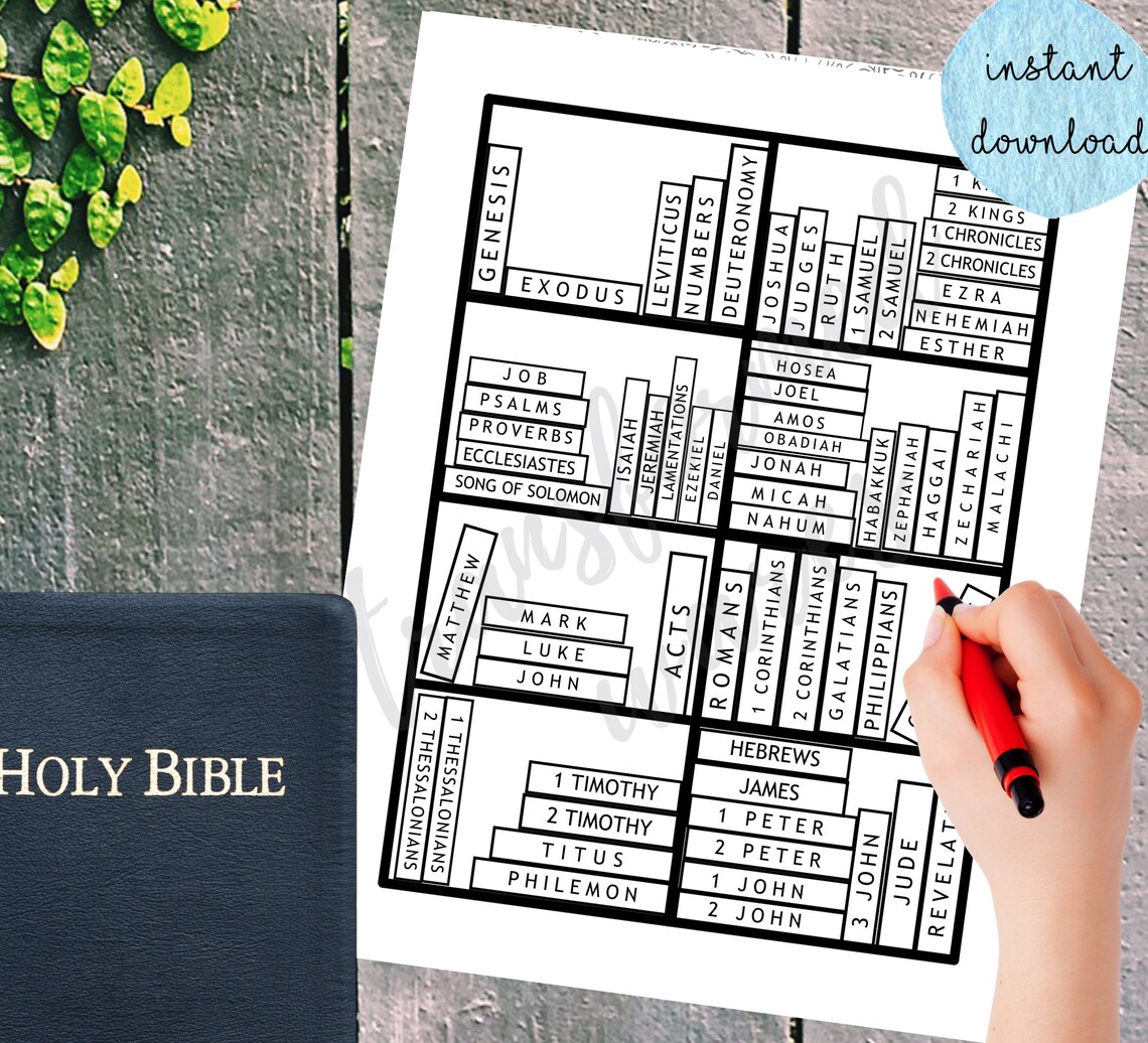 Books of the Bible bookcase tracker coloring page Books of | Etsy