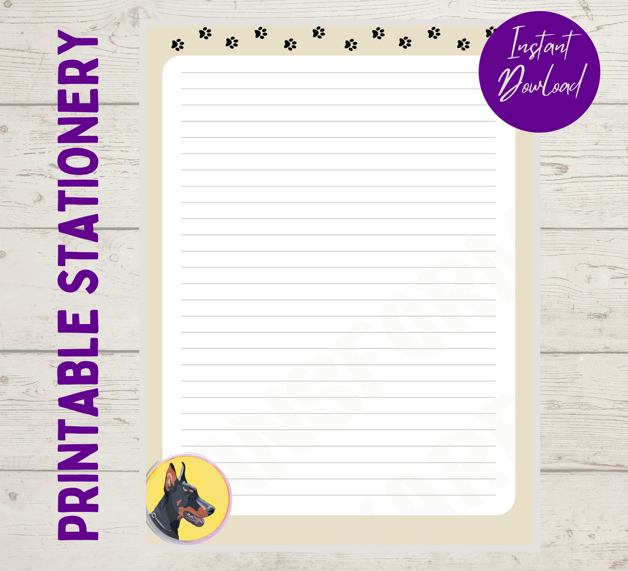 Doberman Printable Stationery | Dog Writing Paper | Notepaper | Instant ...