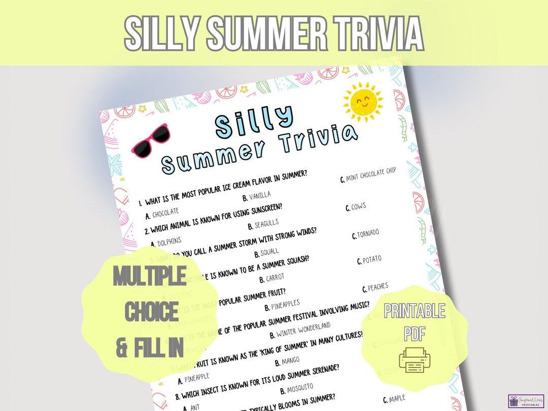 Printable Silly Summer Trivia Game for a Group, Pub Trivia, Icebreaker ...