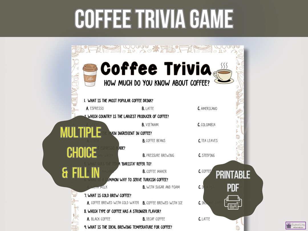 Coffee Trivia Game, Printable Brunch Party Game for Adults, Dessert ...