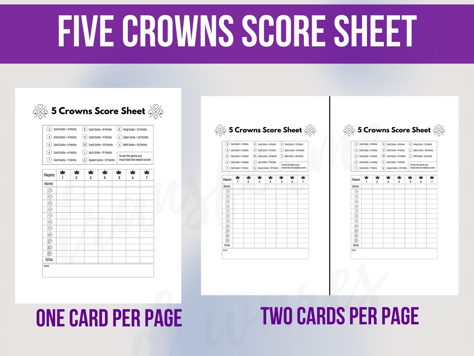 Five Crowns Score Sheet Template, Printable Five Crowns Score Sheet ...