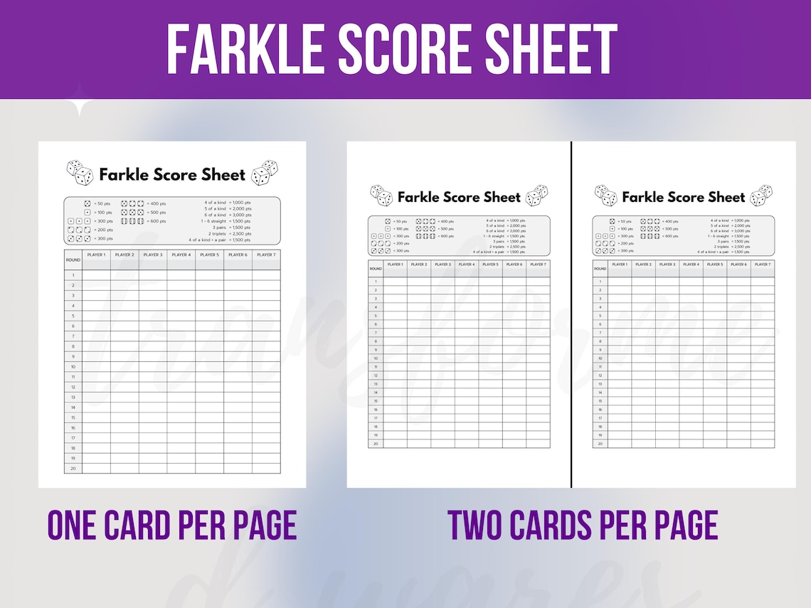 Farkle Score Sheet Template, Printable Farkle Score Sheet, Farkle Game ...
