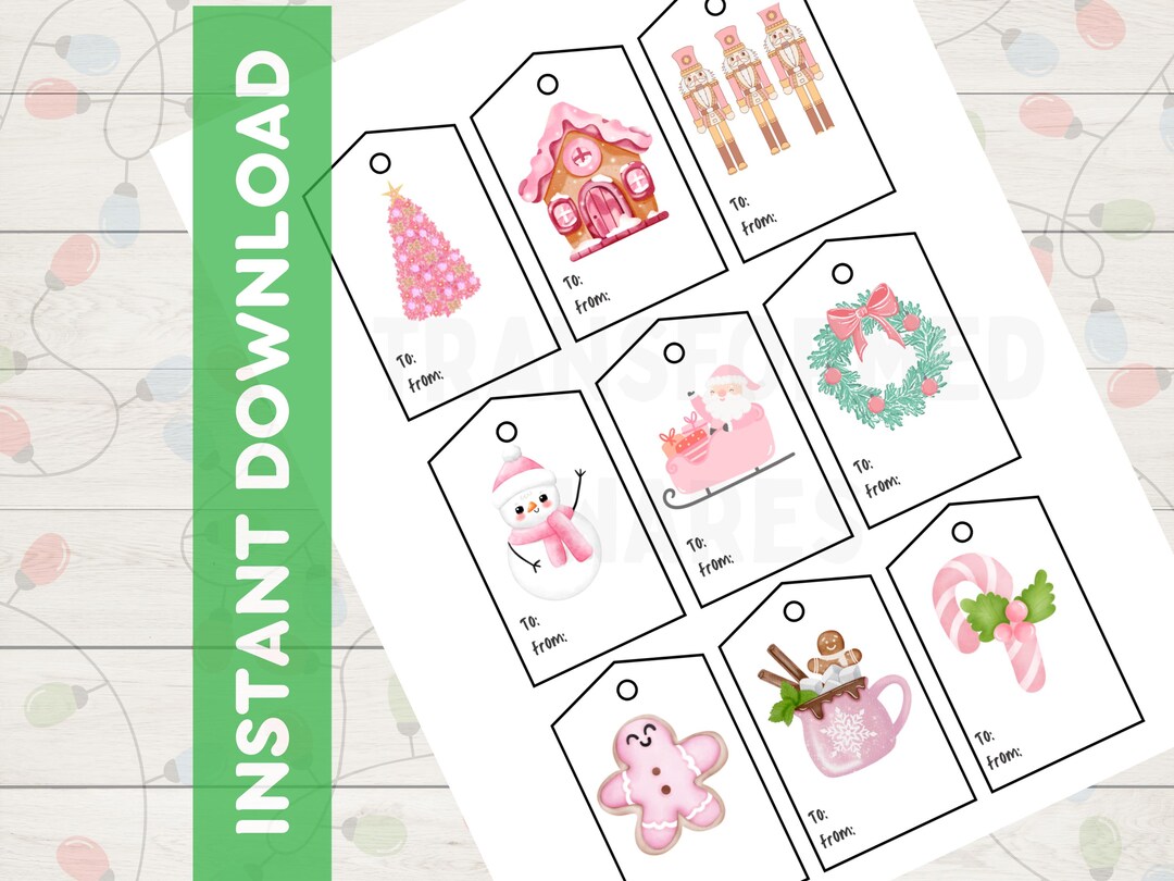 Pink Christmas Gift Tag Printable Christmas Gift Tags Set or 8 Merry ...