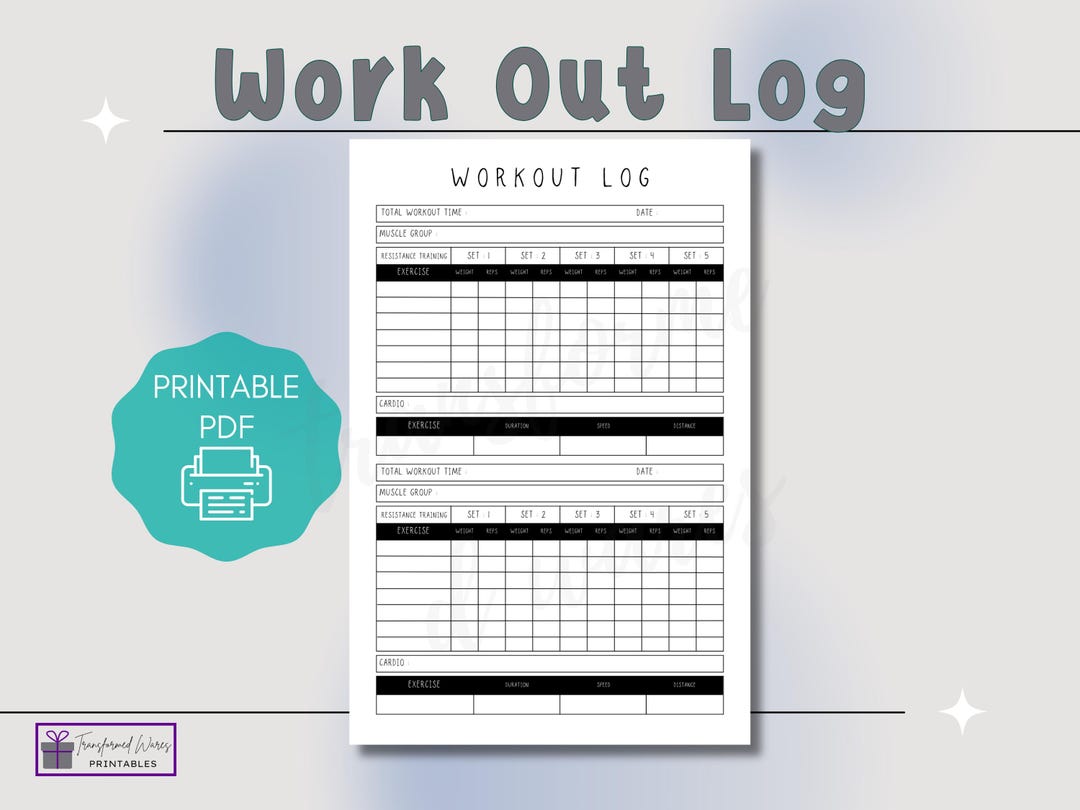 Work Out Log Journal Printable Page | Health Planner & Gym Log Tracker ...