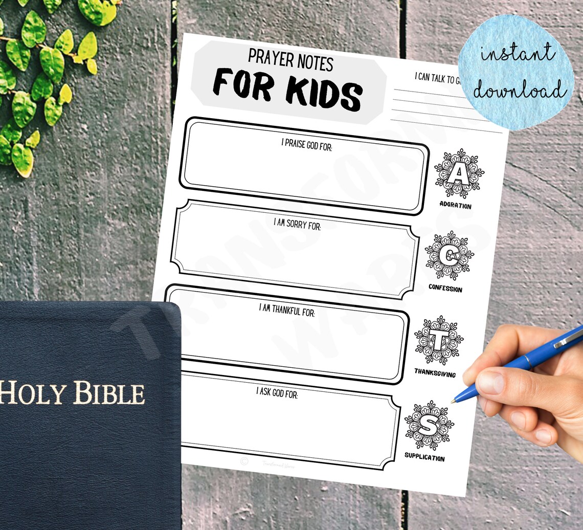 Prayer Notes for Kids, PDF Printable, Instant Download, Boys, Girls ...