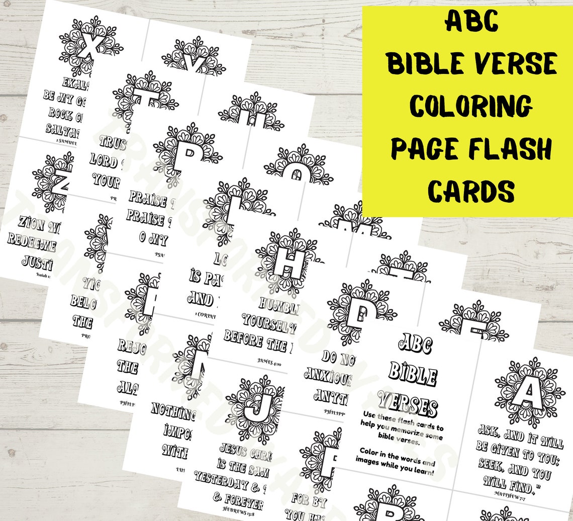 ABC Bible Verse Flash Cards, Bible Verse Coloring Page Flash Cards ...