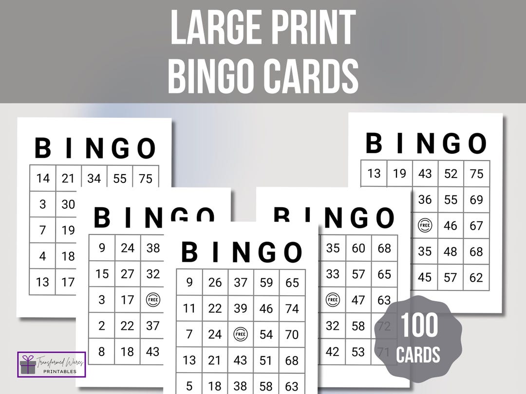 Jumbo Bingo Cards | Large Print 1-75 Bingo Cards | 1 per Page ...