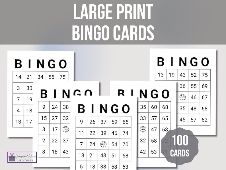 Jumbo Bingo Cards | Large Print 1-75 Bingo Cards | 1 per Page ...