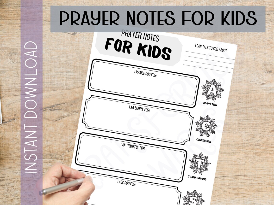 Prayer Notes for Kids, PDF Printable, Instant Download, Boys, Girls ...