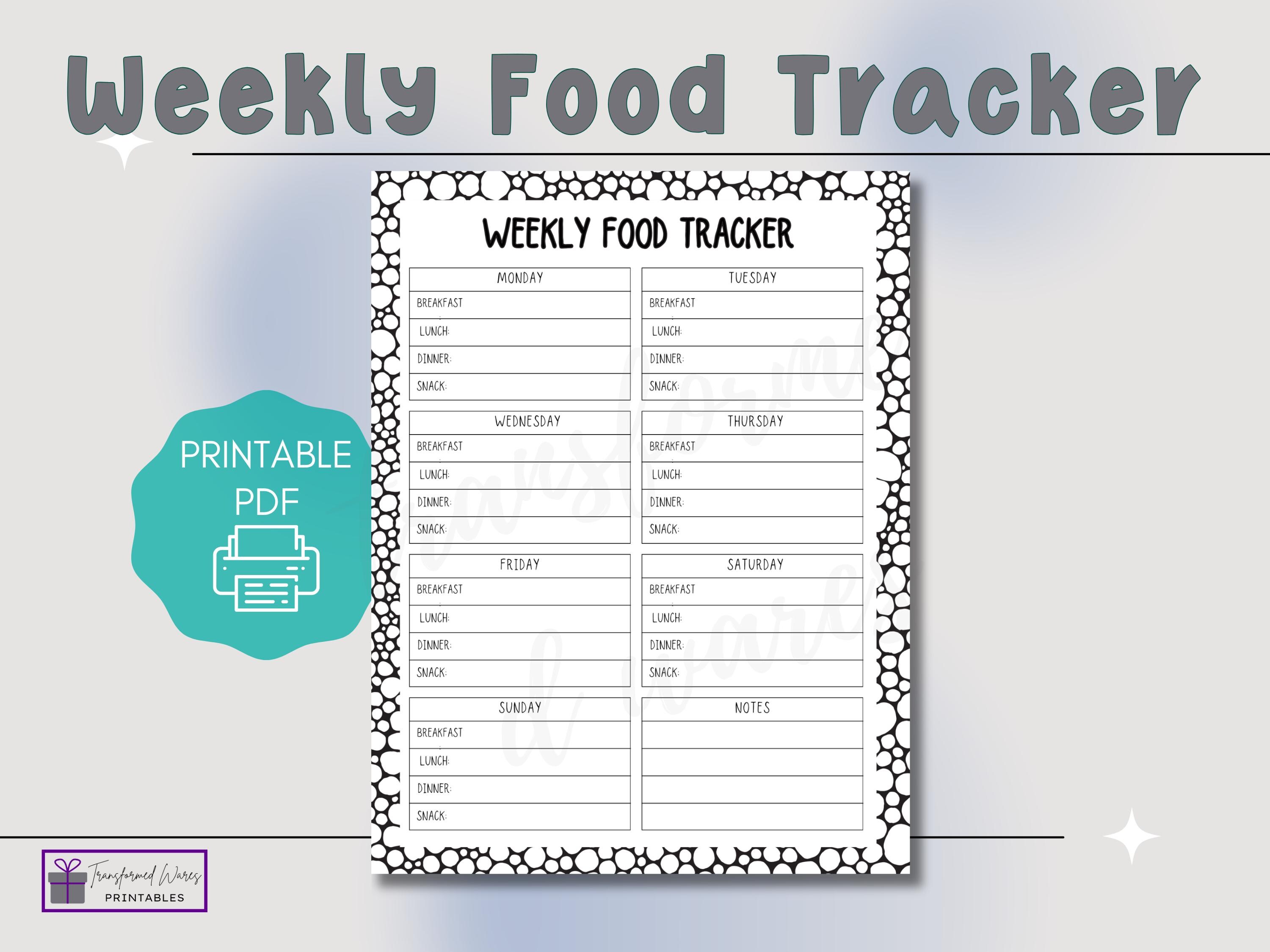 Weekly Food Tracker Journal Printable Page | Health Planner & Meal ...