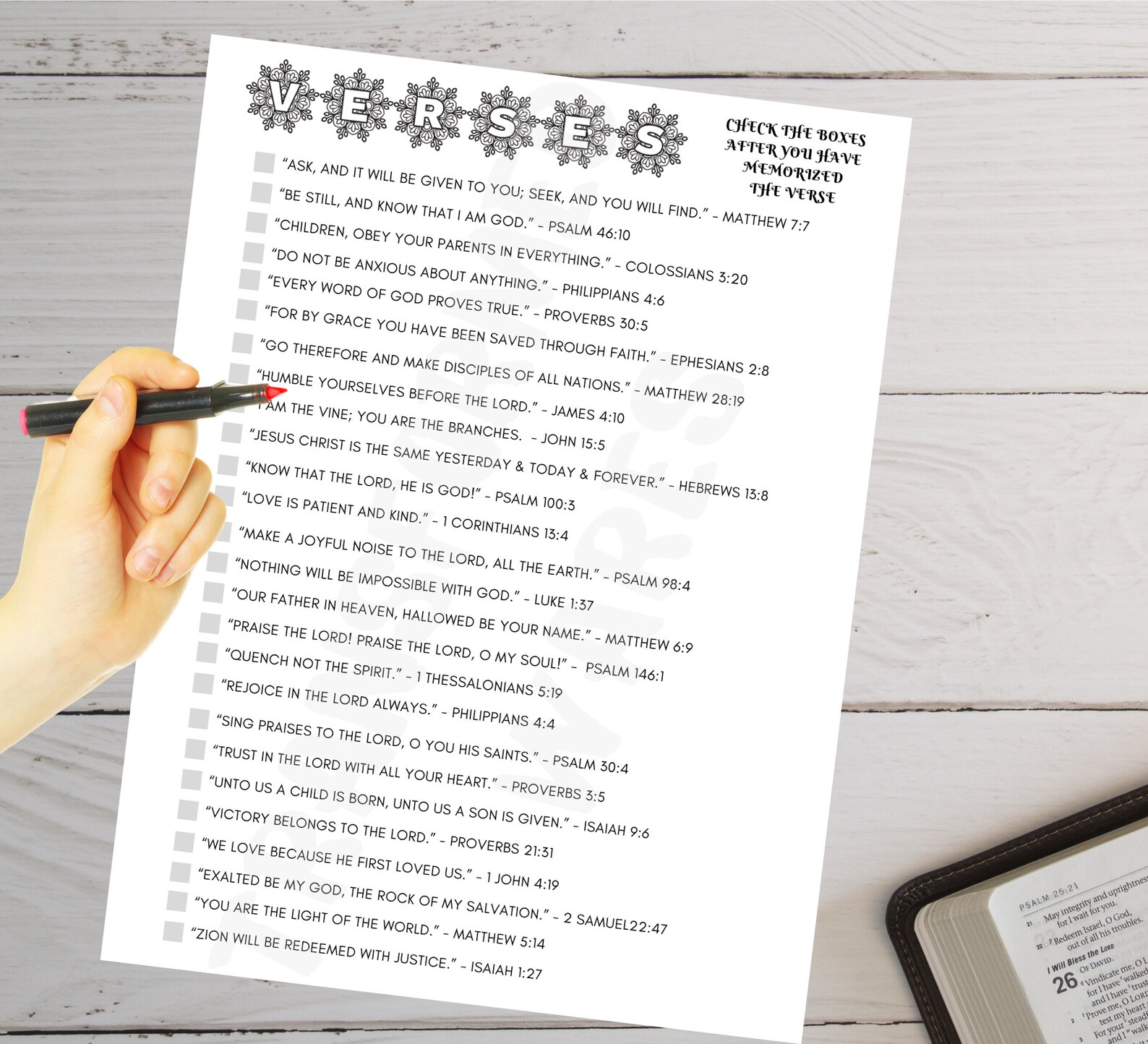 Bible Verse Checklist, Bible Verse Memorization Check List, Scripture ...