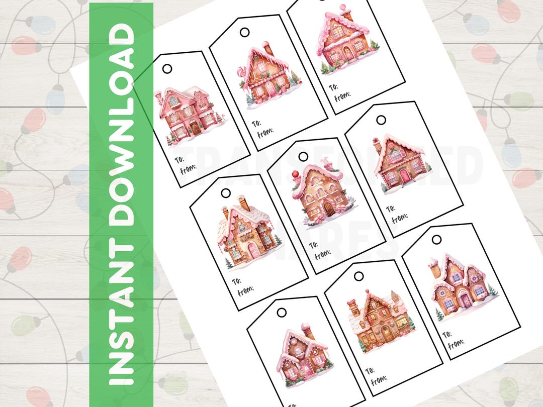 Pink Christmas Gingerbread House Gift Tag Printable Christmas Gift Tags ...