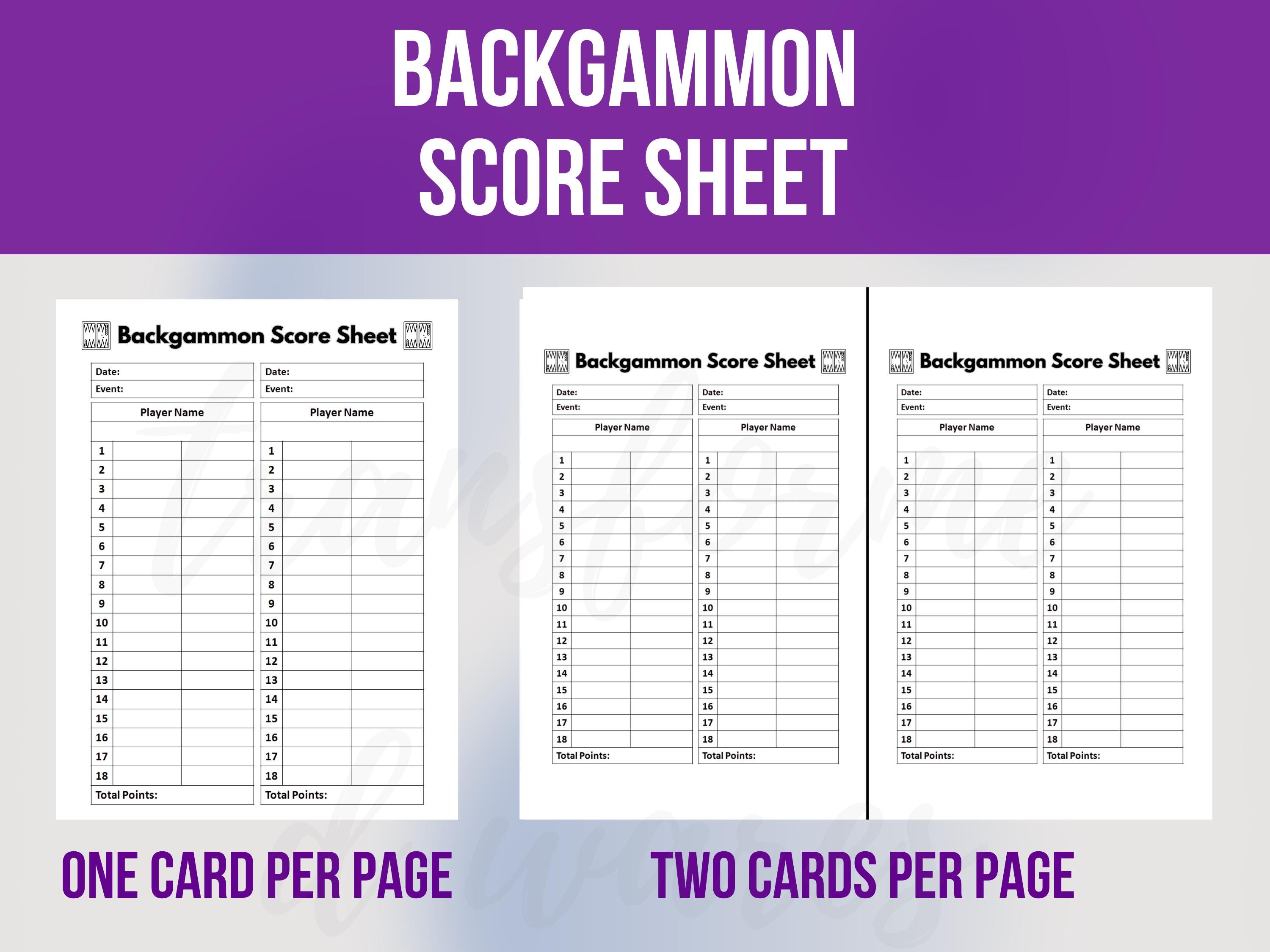 Backgammon Score Sheet Template, Printable Backgammon Score Sheet ...