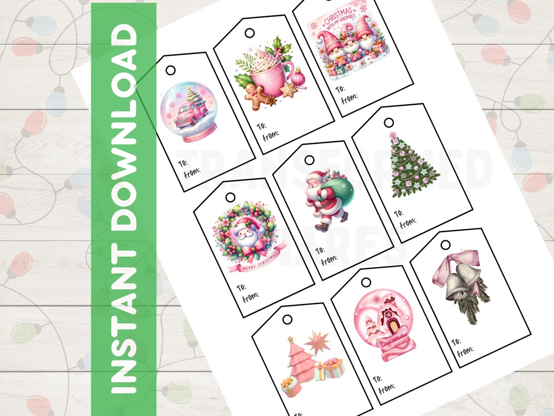 Pink Christmas Gift Tag Printable Christmas Gift Tags Set or 8 Merry ...