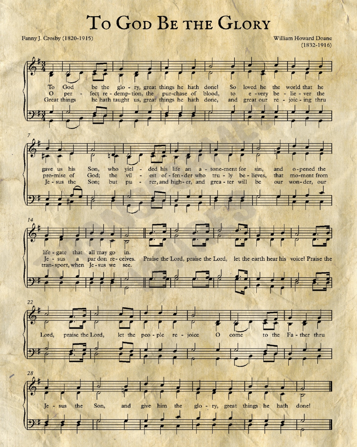 To God Be the Glory Print Printable Vintage Sheet Music | Etsy