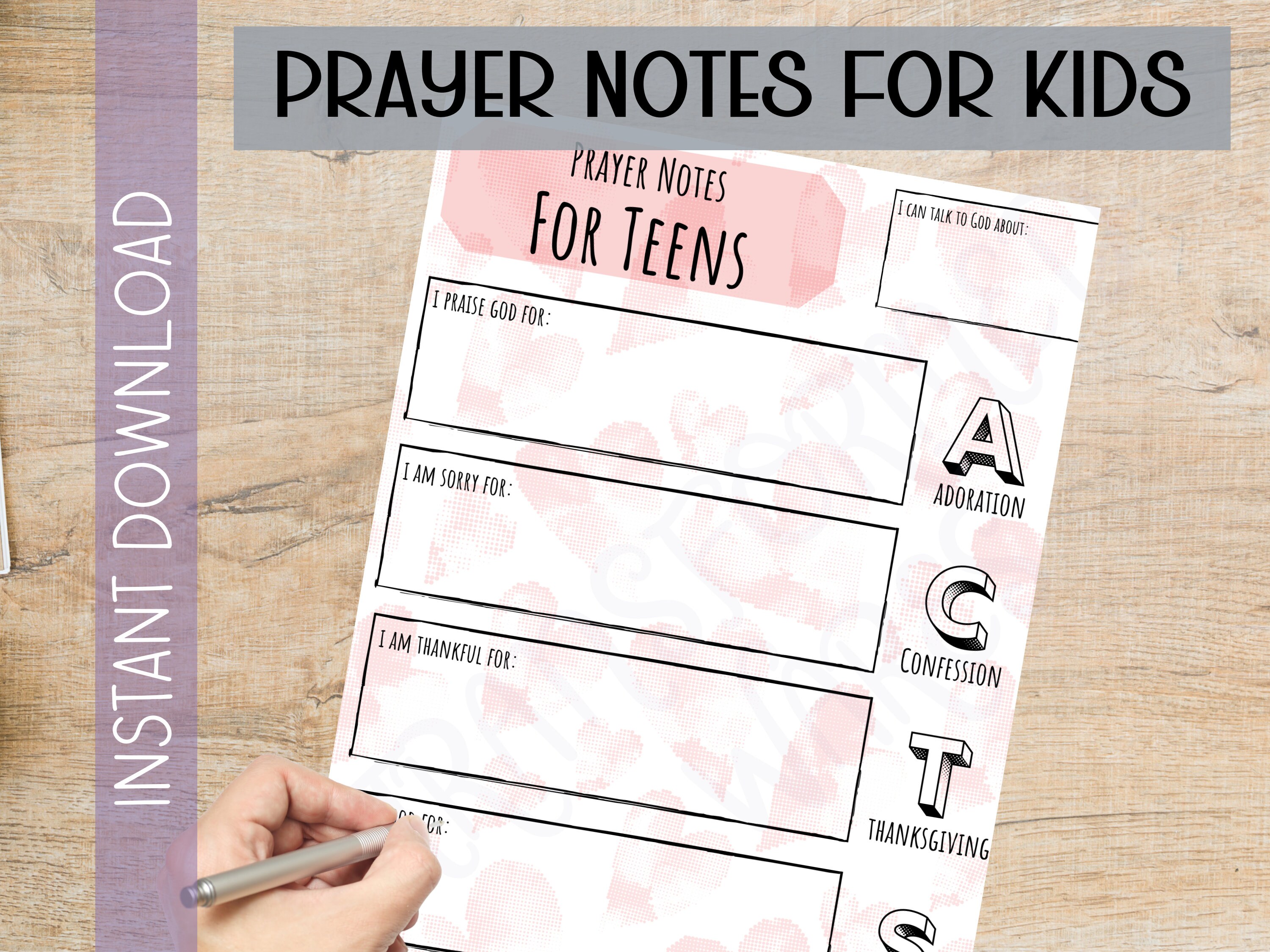 Prayer Notes for Teens | PDF Printable | Instant Download | ACTS | Kids ...