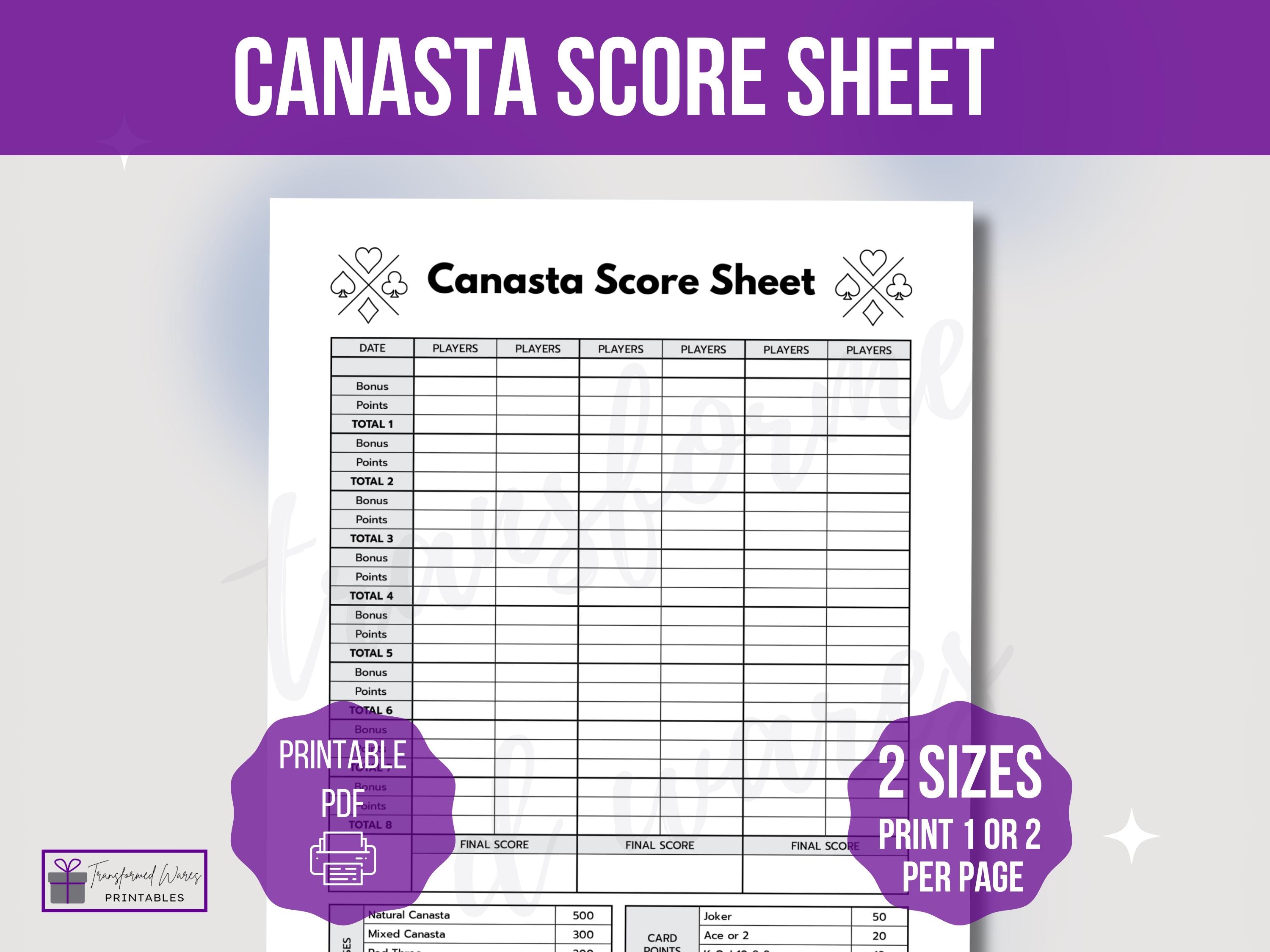 Canasta Score Sheet Template, Printable Canasta Score Sheet, Canasta ...