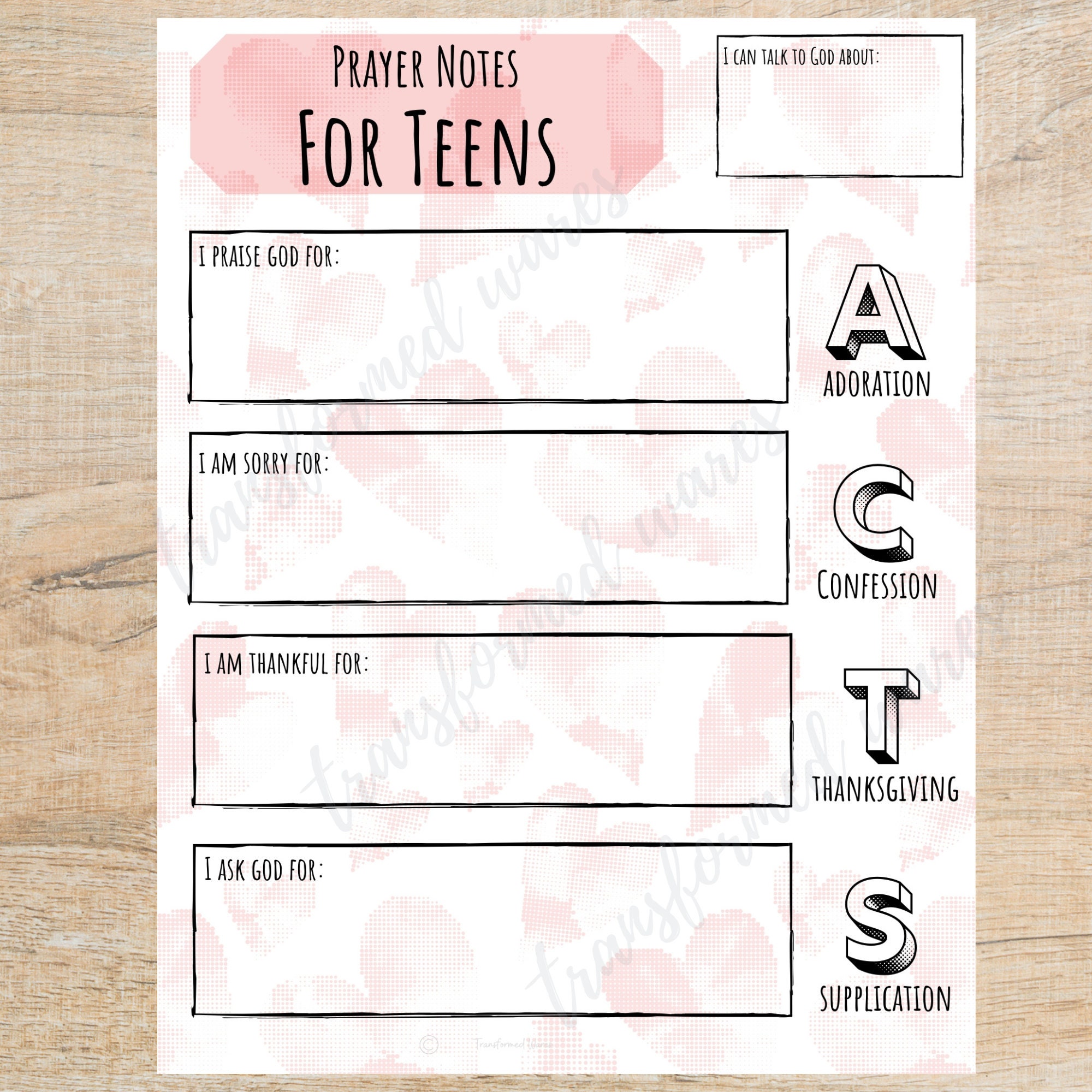 Prayer Notes for Teens | PDF Printable | Instant Download | ACTS | Kids ...