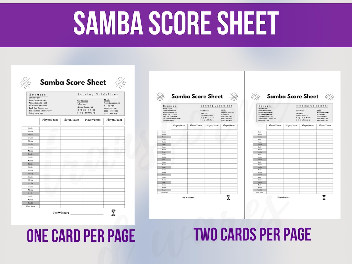 Samba Score Sheet Template, Printable Samba Score Sheet, Samba Card ...