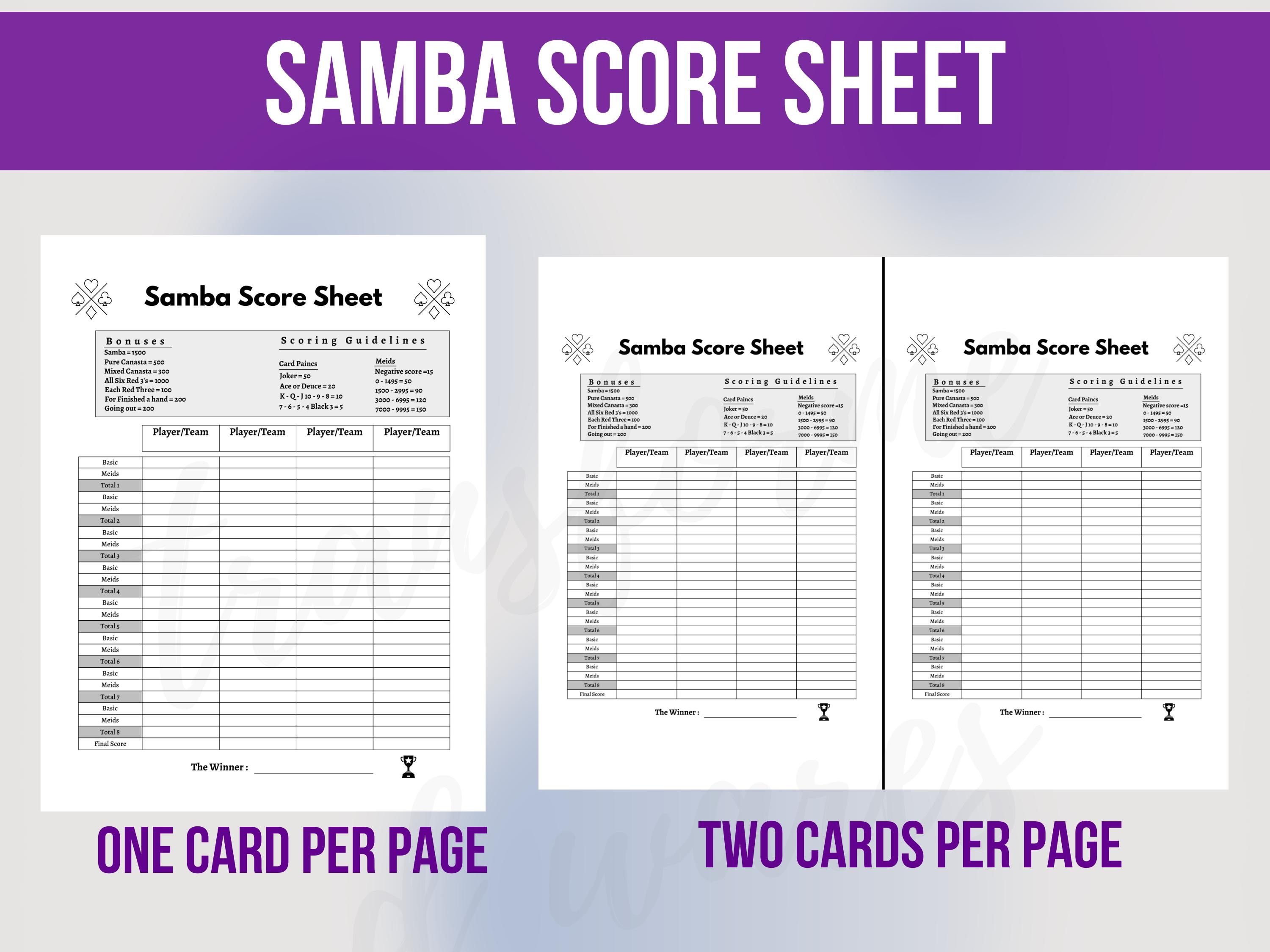 Samba Score Sheet Template, Printable Samba Score Sheet, Samba Card ...