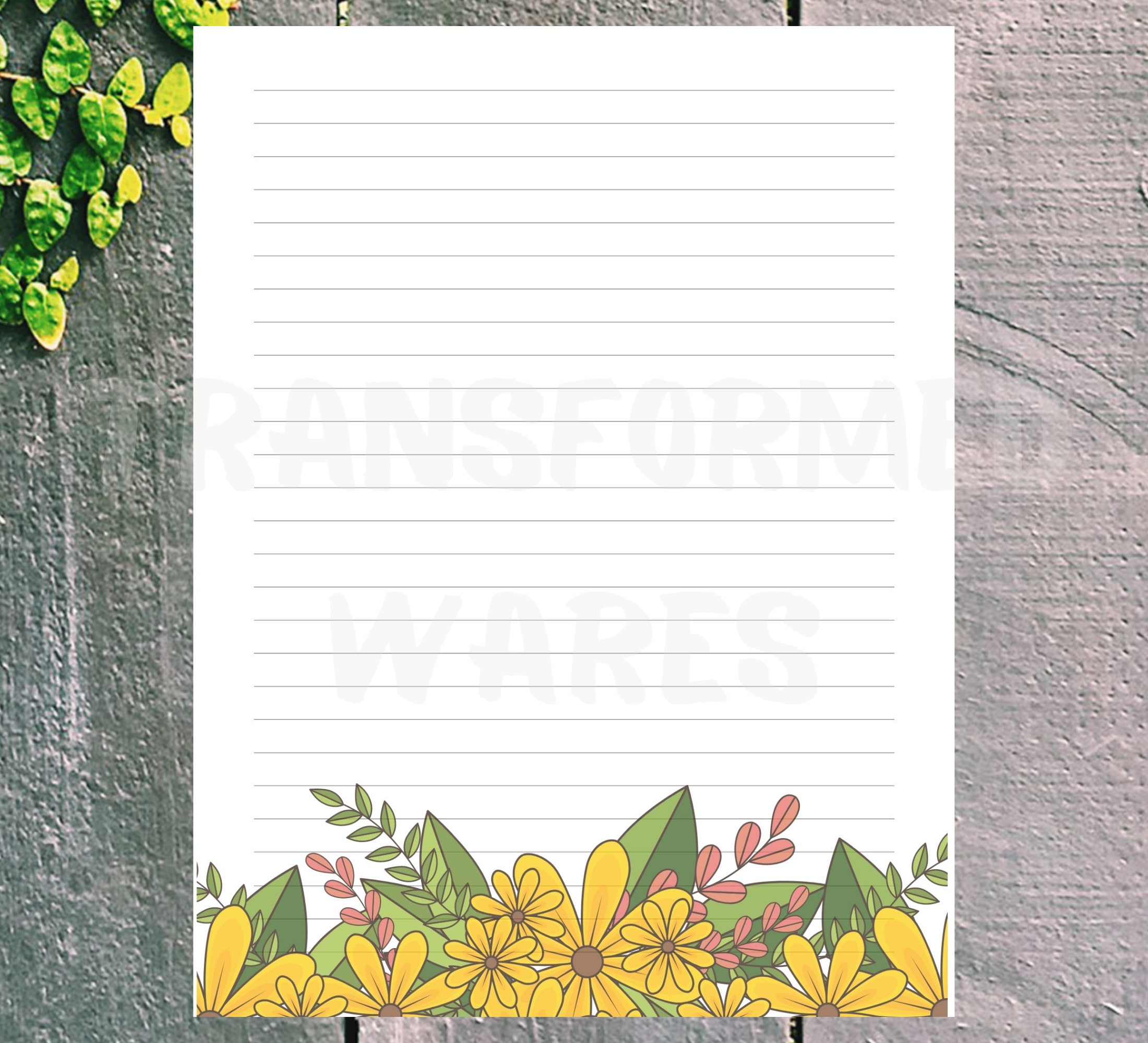 Printable Stationery Yellow Floral Writing Paper | Etsy